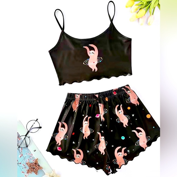 Intimates & Sleepwear | New 2piece Cute Sloth Print Pajama Set Tank ...